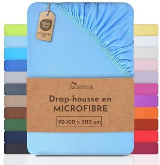 NatureMark Drap de lit en Microfibre &agrave; Prix r&eacute;duit! Beaucoup de Tailles et de Couleurs Marchandise de Marque (Drap de lit 90x200-120x200 cm, Bleu Clair)