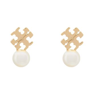 Tory Burch Ohrringe Tory Burch LOGO AND PEARL STUD EARRINGS 184421 Goldfarben