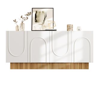 STILVORA Credenza Con 4 Ante, Rilievo A U, 4 Scomparti, Finitura Opaca, Stile Moderno, In Pannello Truciolare, 160&times;38&times;75 Cm, Bianco Legno