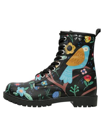 Dogo Schn&uuml;rstiefel DOGO Boots - Flower & Birds BLACK