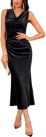 Grace Karin Robe de Demoiselle dhonneur sans Manches pour Femme, Robe de soir&eacute;e &eacute;l&eacute;gante en Velours, Robe de Bal Longue, Noir, Taille 44