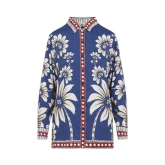 Farm Rio Farm Rio - Chemise boutonn&eacute;e &agrave; imprim&eacute; floral Luna - Femme - Blouses et Chemises - Bleu - Taille: 36 FR