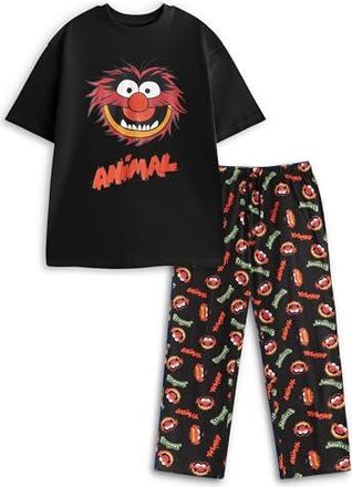 Disney Ensemble Pyjama Homme Muppets &agrave; Manches Courtes et Jambes Longues | V&ecirc;tements de Nuit Noirs et Rouges &agrave; Motifs Animaux | Tenue de d&eacute;tente id&eacute;ale pour 