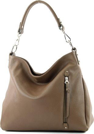 modamoda.de T183 Damen Schultertasche Handtasche Tragetasche Echtleder Gro&szlig; handmade in Italy, Farbe:Blassbraun
