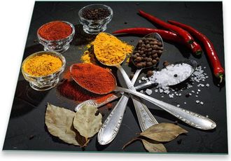 Decorwelt Herdabdeckplatte Abdeckung Ceranfeld Abdeckplatte Schneidebrett 1-Teilig 60x52 Gewürze Mehrfarbig Spritzschutz Glasplatte Ceranfeldabdeckung Schutz He