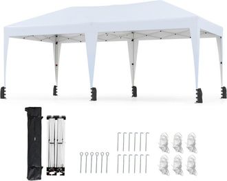 Costway Tente Pliante 6 x 3M, Tonnelle Pop-up Portable dExt&eacute;rieur avec Sac &agrave; Roulettes, 12 Piquets, 6 Cordes Coupe-Vent, 6 Sacs de Sable, pour Camping, Blanc