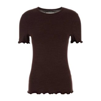 Jil Sander Femme, Tops, Brun, Taille: 38 FR T-shirt &agrave; col rond et ourlets fronc&eacute;s Jil Sander