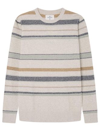 Springfield Herren Structured Colourful Striped Jersey Pullover, Navy, XL