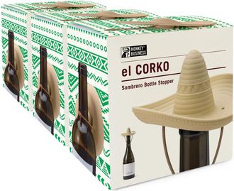 Monkey Business Elcorko Silikon-Weinstopfen mit Sombrero-Design, hält Wein frisch, 3 Stück
