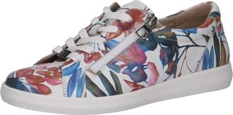 Caprice Damen Sneaker flach aus Leder Low Top, Mehrfarbig (White Flower), 37.5 EU
