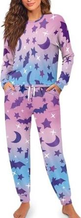 Generic Pyjama à manches longues pour femme - Cadeau danniversaire - Pyjama avec cordon de serrage pour femme - Ensemble de pyjama 2 pièces à manches longues 