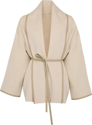 Yves Salomon Femme, Blouses et Chemises, Beige, Taille: 48 FR Veste drap&eacute;e double face en laine m&eacute;lang&eacute;e