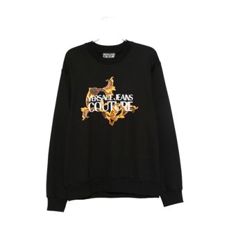 Versace Jeans Couture Homme, Sweatshirts et sweats à capuche, Noir, Taille: L Pull à Imprimé Baroque et Logo Noir