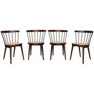 Sweeek Lot de 4 chaises bois fonc&eacute; en bois et cannage. Nora. L 53 x P 53.5 x H 76cm