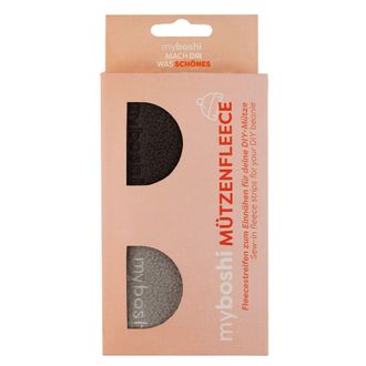 myboshi Mützenfleece-Set, Fleeceband zum Einnähen für Mützen und Stirnbänder, 2 Streifen Mützen-Fleeceband, Nadel, Faden, Nadeleinfädler, ca. 61cm x 9cm Grau,