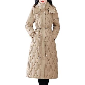 Generic Long manteau dhiver matelass&eacute; chaud &agrave; capuche pour femme, kaki, 3XL