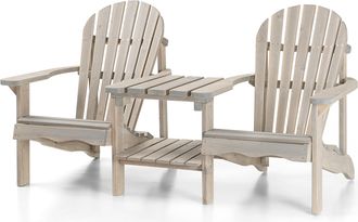 Amata Amata Double Adirondack Stuhl mit Tisch für Draußen, UNGURS Collection - Komfort für Zwei - Wetterfester Holzstuhl für Terrasse, Hinterhof und Garten 