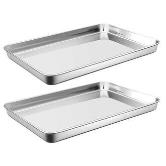 Cabilock Edelstahl Backblech 26.5X15.2X1.2 Cm Flach Auffangwanne F&uuml;r Gasgrill Ofenblech Zum Backen Und Braten in K&uuml;che Und Gastronomie Sp&uuml;lmaschinenfest