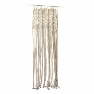 Loberon Gardine Freya, Kunstvolles Makramee-Design, Boho-Flair, Handgekn&uuml;pft, Metallringe Inklusive, Vorhang, Baumwolle, Edelstahl, Creme