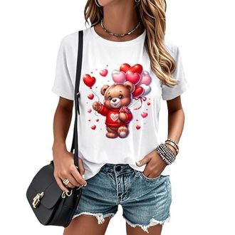 Generic T-shirts de Saint-Valentin pour femmes, joli ballon en forme de coeur dours | Haut d&eacute;contract&eacute; pour la Saint-Valentin, pour un rendez-vous galant, bla