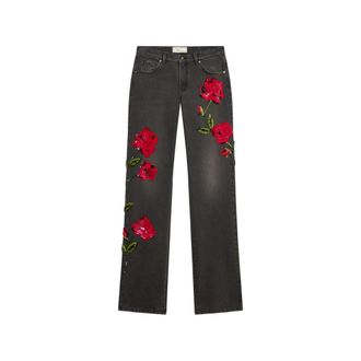Blumarine Jeans mit Pailletten-Rosenstickerei - - Jeans - Damen - Grau - S