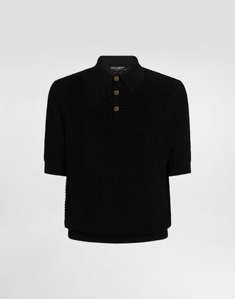 Dolce & Gabbana Polo Shirt In Perforated Cotton - Mann Strickwaren Schwarz 52