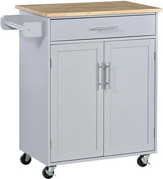 HOMCOM Desserte de Cuisine sur roulettes Chariot de Service Ilot de Cuisine avec tiroir de Placard et Porte-torchons - 83l x 45P x 91,5H cm Gris