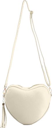 modamoda.de T267 Damen Leder Herzf&ouml;rmige Umh&auml;ngetasche Schultertasche, handmade in Italy (Creme)
