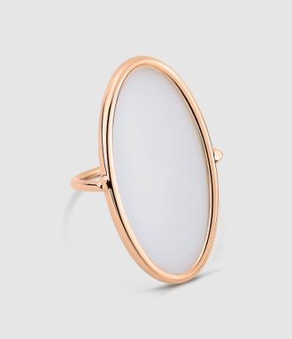 Ginette NY Bague Ellipse Or Rose Agate Blanche