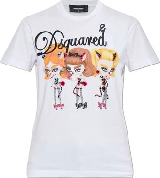 Dsquared2 Femme, Tops, Blanc, Taille: 38 FR Logo T-Shirt