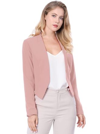 Allegra K Damen Langarm Offen Asymmetrisch Crop Blazer Jacke Rosa XL