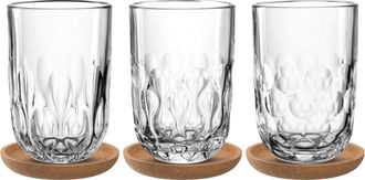 Leonardo GOCCE Latte Macchiato Glas - 6tlg. Set - 3 Korkuntersetzer - 3 Latte Macchiato Gläser - LM Becher für Siebträger - Spülmaschinengeeignet - Tropfenstru