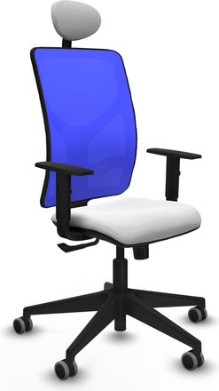 Piqueras y Crespo Computerstuhl mit 1D-Armen, h&ouml;henverstellbarer Lendenwirbelst&uuml;tze und festem Kopfteil, ausgestattet mit 3 Positionen und Schneideschaum, Blau/Wei&szlig;