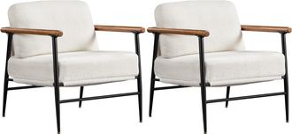 Yaheetech 2 x Gepolsterter Sessel mit Armlehnen aus Holz, Moderner Loungesessel mit Metallrahmen, Stilvoller Fernsehsessel aus Bouclé-Gewebe für Wohnzimmer, Sch