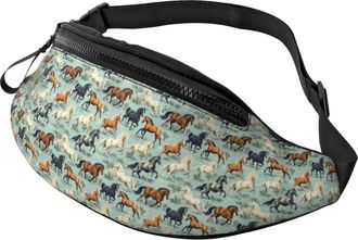 Generic Umh&auml;ngetaschen Mit Rei&szlig;verschluss H&uuml;fttaschen Pferdelauf-Print Atmungsaktiv Brusttasche F&uuml;r Herren Reisen Wandern 14X35Cm