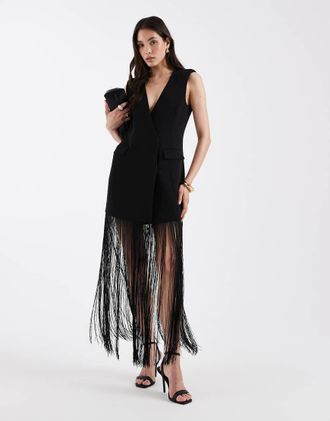 Asos Blazer ajust&eacute; &agrave; franges - Noir