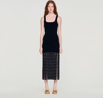 Sandro Robe longue en maille &agrave; franges