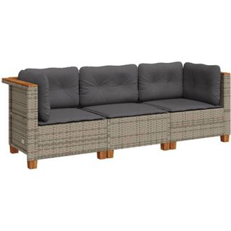 vidaXL Vidaxl - Canap&eacute; de jardin avec coussins 3 places gris r&eacute;sine tress&eacute;e
