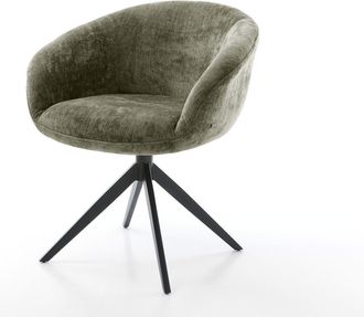 DELIFE Drehstuhl Vinka-Flex mit Armlehnen Chenille Olive Kreuzgestell breit Schwarz 360° drehbar Wippfunktion Taschenfederkern, Esszimmerstühle