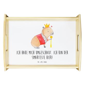 Mr. & Mrs. Panda Servier Tablett Capybara K&ouml;nig - Geschenk, Bett, serviertablett aus Holz, Holztablett, Lustige Spr&uuml;che