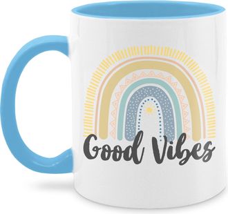 Shirtracer Tasse Tassen 325ml - Statement - Boho Regenbogen Good Vibes - 325 ml - Hellblau - kaffetassen spr&uuml;che statements kaffeetasse statement-tasse mit kakao