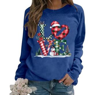 Generic Sweat-Shirt élégant sans Capuche Femme - Style décontracté col du Cou avec imprimé Unique pour lAutomne et lHiver (Blue, XXL)