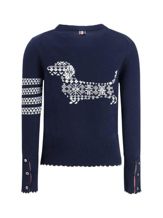 Thom Browne Womens Holiday Hector Sweater Navy Fleece Wool Ovis Aries