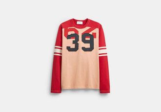 Coach Langarm-Varsity-T-Shirt aus Bio-Baumwolle f&uuml;r Frauen in Rot, Gr&ouml;&szlig;e X-Klein