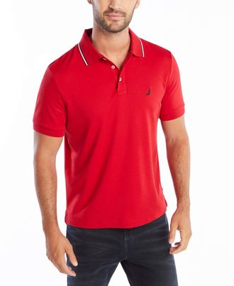 Nautica Herren Poloshirt mit klassischer Passform, kurzärmelig, Kragen mit Zwei Spitzen Polohemd, Nautisches Rot, Mittel