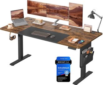 Songmics H&ouml;henverstellbarer Schreibtisch elektrisch, 160 x 70 cm, stufenlos verstellbar, Memory-Funktion mit 4 H&ouml;hen, vintagebraun-Mattschwarz LSD026X01