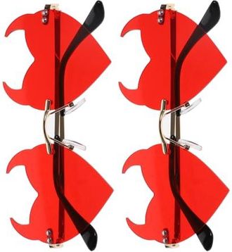 UPKOCH UPKOCH Lot de 2 Lunettes de Soleil sans Monture de Coeur Verres Rouges Monture en Corne L&eacute;g&egrave;res et Originales Lunettes de Soleil Femme pour F&ecirc;te Soir&eacute;