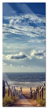 Pixxprint Glasbild Panorama, Wandbild aus Echtglas, Weg zum Strand am Meer, 120x50 cm, inkl. Aufh&auml;ngung und Abstandshalter