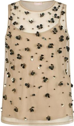 Liu Jo Femme, Blouses et Chemises, Beige, Taille: 38 FR Haut en Tulle Brod&eacute;