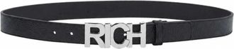 John Richmond Lederg&uuml;rtel mit silberner RICH-Schnalle - - Accessories - Damen - Schwarzk - 90 CM